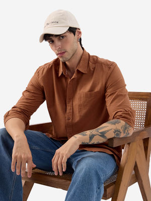 Buy The Souled Store Russet Brown Cotton Linen Shirt Online