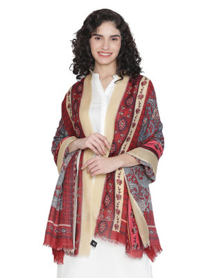 Buy Shingora Pure Wool Maroon Paisley Printed Shawl Online