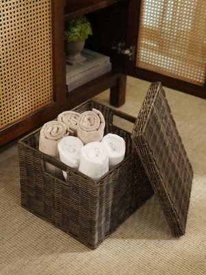 Buy Pure Home + Living Brown Resin Wicker Multipurpose Storage Box with ...