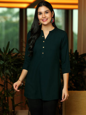 Buy Libas Wome'S Green Solid Kurti (XS) Online