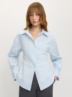 Buy Pomelo Fitted Oversized Button-Up Shirt - Baby Blue (S) Online