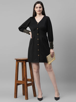 Buy Taurus Black Embellished Twill Dress Online