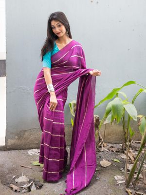 Buy Uttariya Purple Sequined Tassels Saree with Unstitched Online