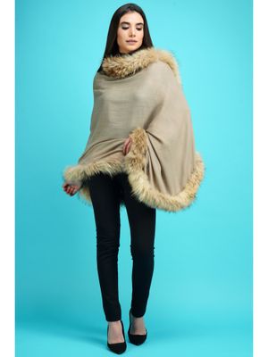 Buy Dusala India Pashmina Grey Fur Border Stole Online