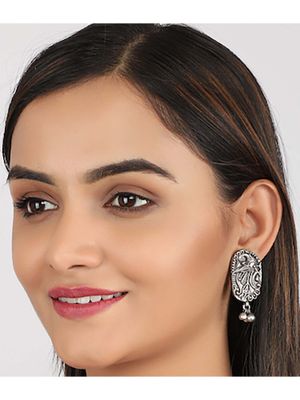Buy STUDIO B40 Peacock Motif Silver Toned Brass Earrings Online