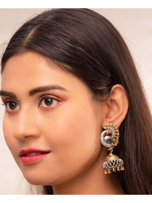 Buy STUDIO B40 Peacock Style Dual Toned Brass Jhumkas Online