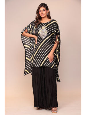 Buy Zari Jaipur Black Kaftan And Palazzo (Set of 2) Online