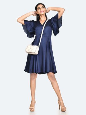 Buy Zink London Womens Blue Solid Mini Dress Online