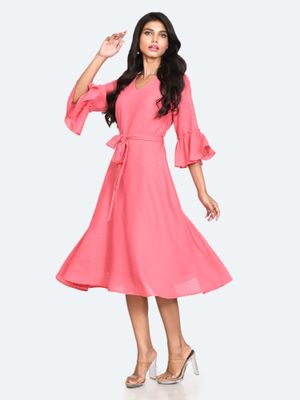 Buy Zink London Womens Pink Self Design Midi Dress Online