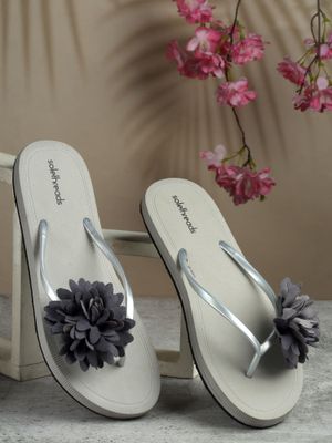Buy SOLETHREADS Floret Grey Solid Women Flip Flop Online