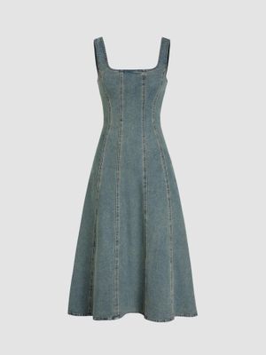 Buy Cider Blue Denim Ruffle Cami Maxi Dress (L) Online