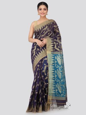 Buy PinkLoom Women's Cotton Silk Saree With Unstitched Blouse Piece online