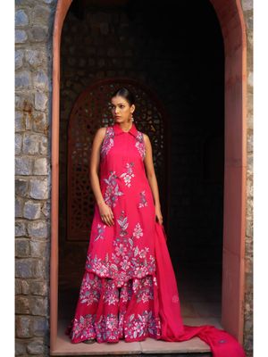 Buy Sonia Khatri Debian Pink Sharara with Kurta and Dupatta (Set of 3 ...