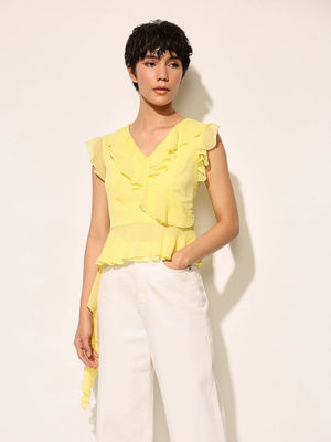 Buy ONLY Women Regular Fit Yellow Top (XS) Online