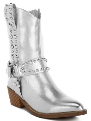 Buy London Rag Studded Harness Detail Silver Casual Boots (UK 3) Online