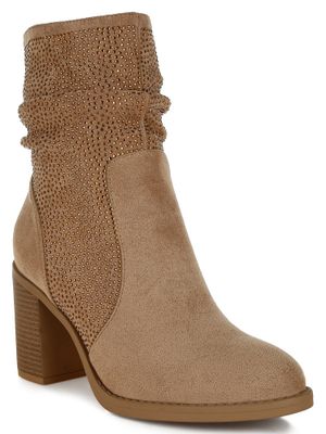 Buy London Rag Rhinestone Studded Slouchy Ankle Beige Casual Boots (UK ...