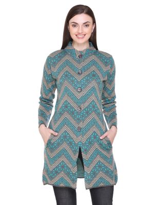 Buy Montrex Womens Turquoise Full Sleeve Acro Wool Long Coat Online