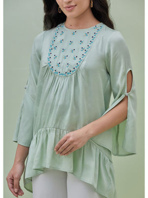 Buy GRASS & SUNSHINE Sea green modal satin top Online