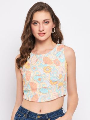 Buy Madame Peach Printed Round Neck Crop Tops Online