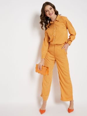 Buy Madame Orange Printed Collar Neck Co Ord (Set of 2) Online