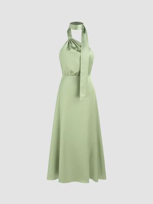 Buy Cider Satin Halter Neckline Backless Maxi Dress Online