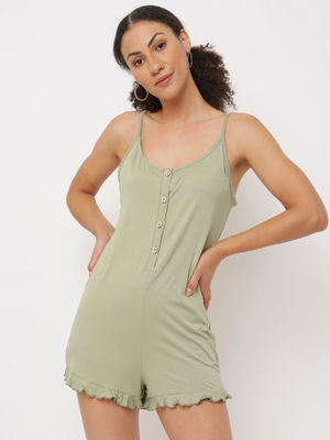 Buy Missguided Khaki Button Up Frill Short Pyjama Playsuit Online