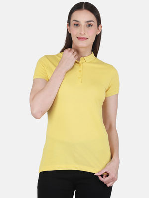 Buy Monte Carlo Yellow Solid Polo Collar T-Shirt Online