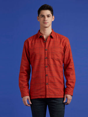 Buy Pepe Jeans Rust Checks Full Sleeve Oversized Shirt (S) Online