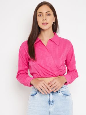 Buy CAMLA Women Pink Textured Crop Top Online