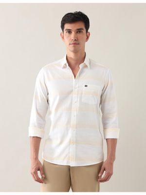 Buy Arrow Sports Mens Off White Horizontal Stripes Twill Shirt (38) Online