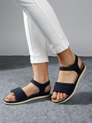 Buy Inc.5 Women Navy Blue Textured T-Strap Open Toe Sandals with ...