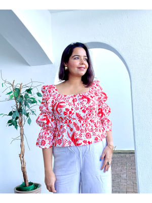 Buy Label Tanvee Red and White Printed Top (S) Online