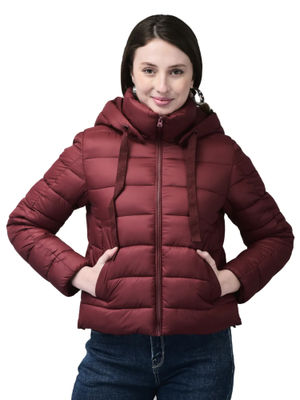 Buy WOODLAND Women Maroon Solid Puffer Jacket (L) Online