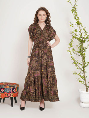 Buy BOHOLYFE Women Elaris Mocha Brown Maxi Dress Online