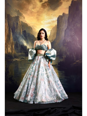 Buy Rashika Sharma Blue Jasmine Classic Lehenga with Blouse and Cuff ...