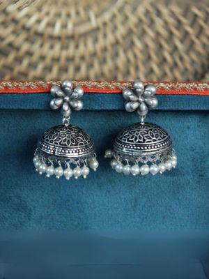 Buy Spring Soul Silva Sutra Floral Jhumkas Earrings - Silver Online