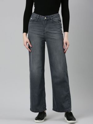 Buy SHOWOFF Womens High Rise Stretchable Regular Grey Straight Jeans Online