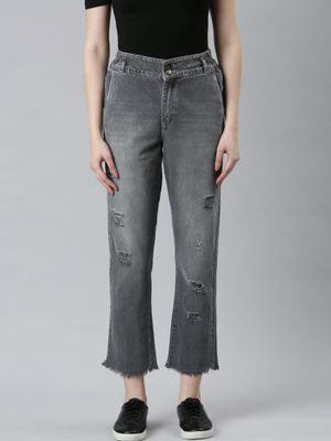 Buy SHOWOFF Womens High Rise Non Stretchable Regular Grey Boyfriend Fit ...