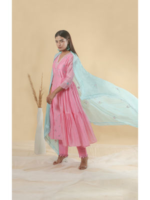 Buy Mangalmay By Aastha Pink Gulab Kulfi Kurta with Pants & Dupatta ...