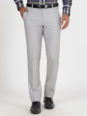 Buy Metal Men's Grey Slim Fit Solid Terry Rayon Formal Trouser online