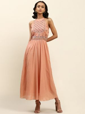 Buy Aarke Ritu Kumar Halter Neck Embroidered Long Dress Online