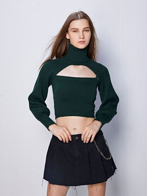 Buy COVER STORY Green Solid Turtle Neck Sweater Online