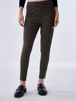 Buy COVER STORY Black Checks Skinny Trouser Online