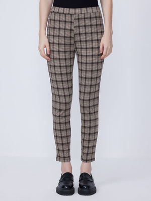 Buy COVER STORY Beige Checks Skinny Trouser Online
