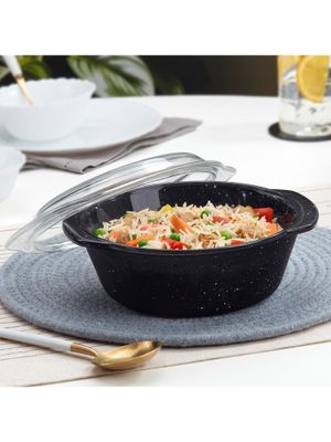 Buy Borosil 1 L Pebble Black Round Deep Borosilicate Glass Casserole ...