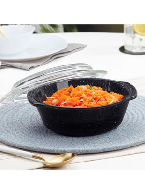Buy Borosil 700ml Pebble Black Round Deep Borosilicate Glass Casserole ...