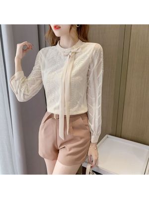 Buy PARTIQ White Self Design Full Sleeves Top (S) Online