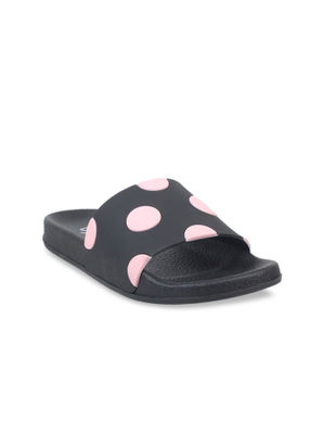 Buy Carlton London Polka Dot Black Pink Sliders Online