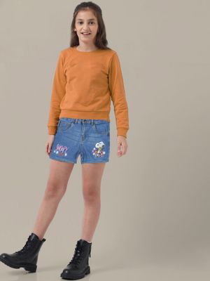 Buy Kidsville Peanuts Printed Regular Fit Blue Denim Girls Shorts (9-10 ...