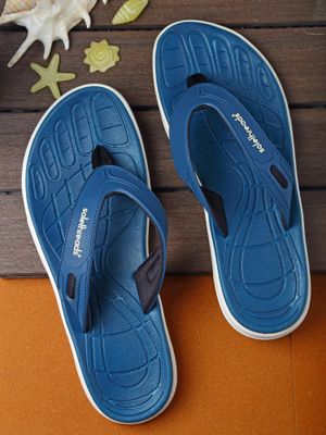 Buy SOLETHREADS Stark Teal Solid Men Flipflops Online